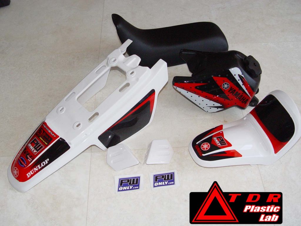 PW50 White Plastic Fuel Tank Graphics and Seat - Yamaha PW50 Parts