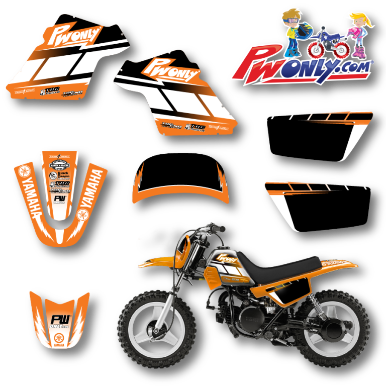 PW50 White Plastic Fuel Tank Graphics and Seat - Yamaha PW50 Parts